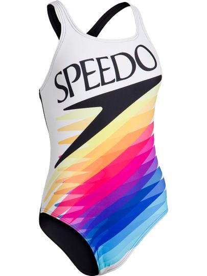 Speedo Retro Digital Placement Medalist One Piece - White/Black