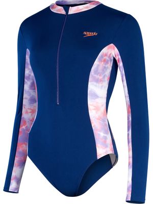 Speedo Long Sleeve Panel One Piece - Ammonite/Soft Coral/Miami Lilac