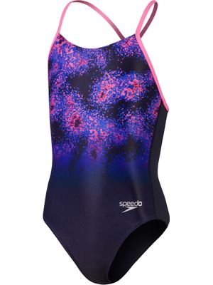 Speedo Lane Line Back One Piece - Navy/Pink/Cobalt