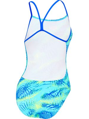 Speedo Floral Thin Strap V-Back One Piece - Turquoise/Blue Flame