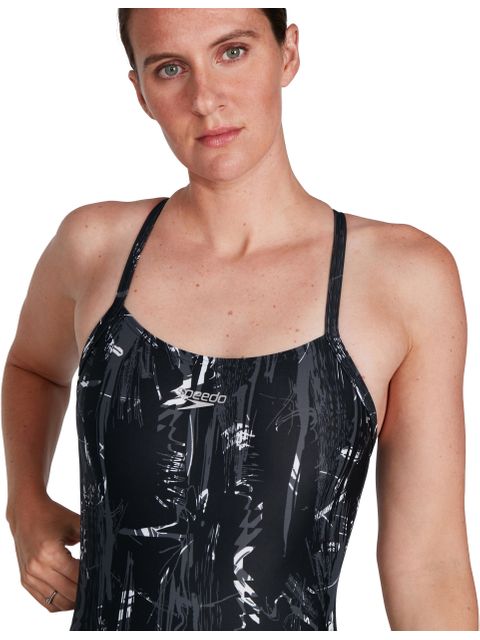 Speedo Allover Rippleback One Piece - Black/Charcoal