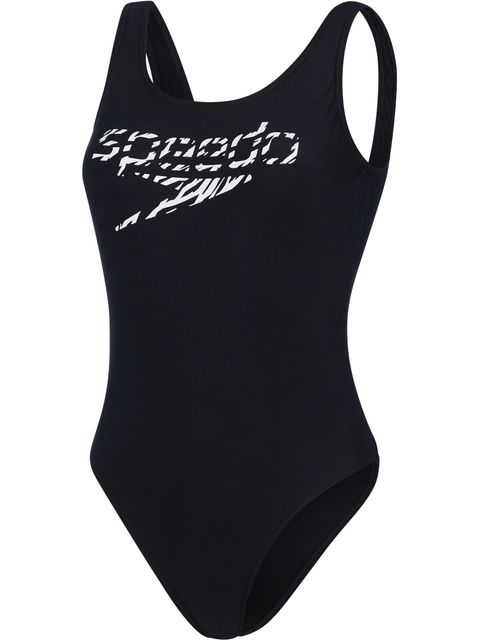 Speedo Logo Deep U-Back One Piece- Black