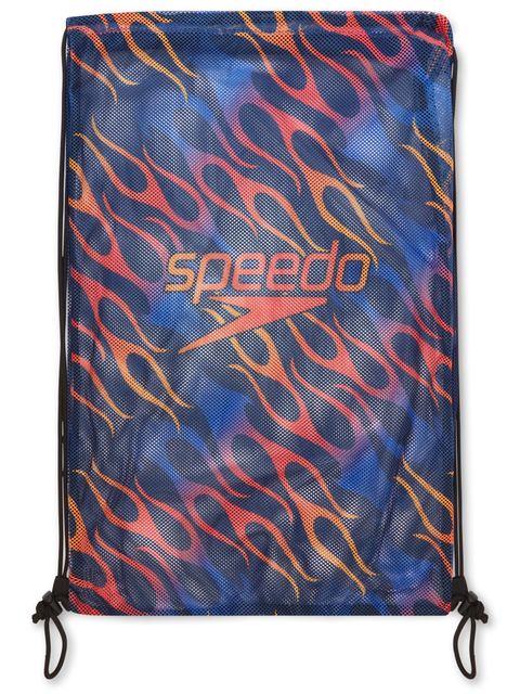 Speedo Equipment Mesh Bag - Blue/Red/Orange Flames | Swimmer.com.au