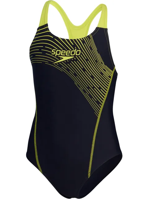 Speedo Medley Logo Medalist One Piece - Navy/Lemon | Swimmer.com.au
