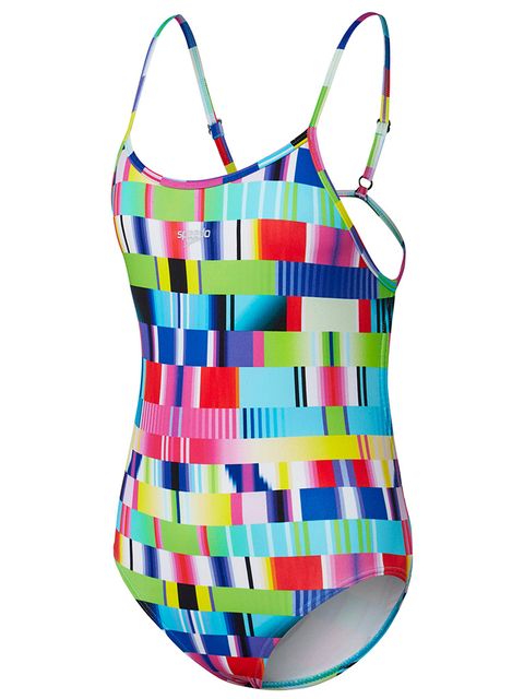 Speedo Glitch Stripes Girls One Piece Swimsuit