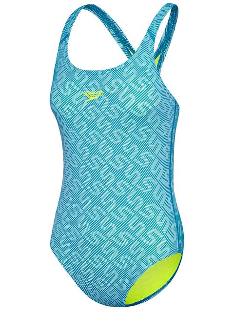 Speedo Monogram Girls Aqua & White One Piece Swimsuit