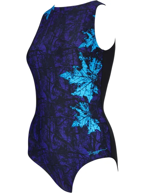 Zoggs Hi Front Womens One Piece - Indigo Forest | Swimmer.com.au