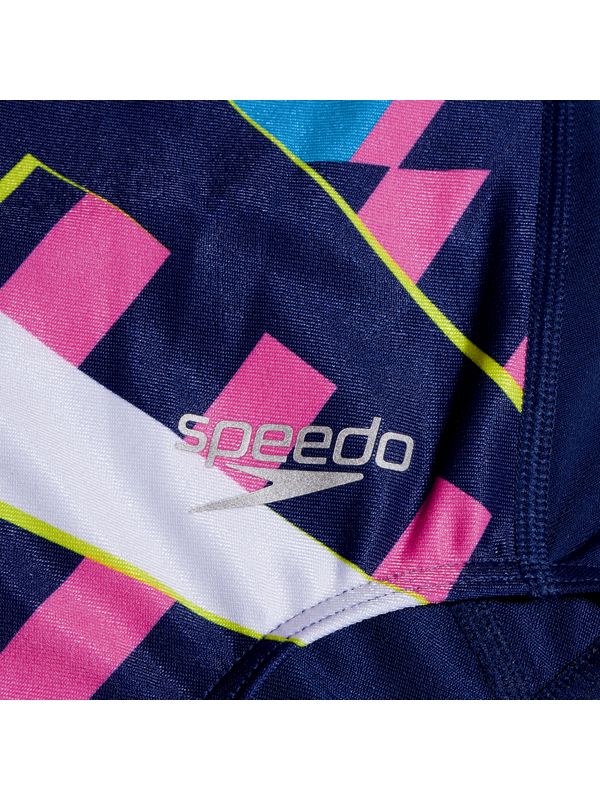 Speedo Lane Line Back One Piece - Blue/Pink/Lime
