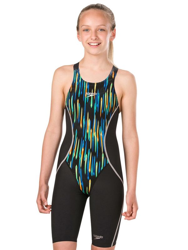 Speedo Fastskin Junior LZR Racer X Black & Chroma Blue Openback Kneelength