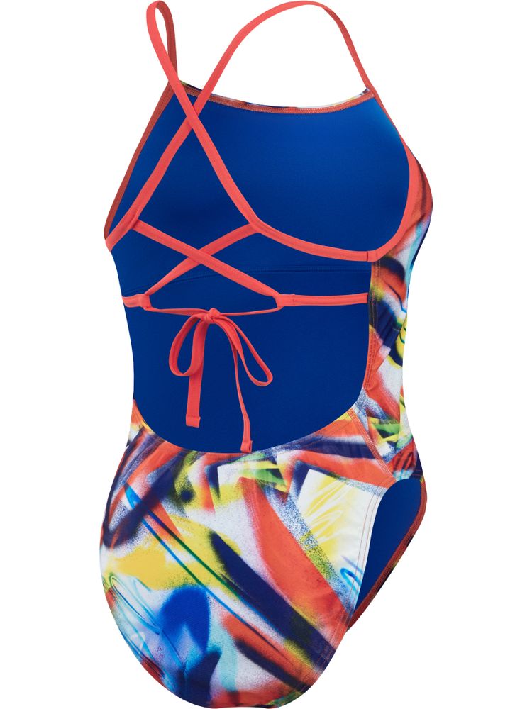 Speedo Lattice Tie Back One Piece - Watermelon/Navy/Lime