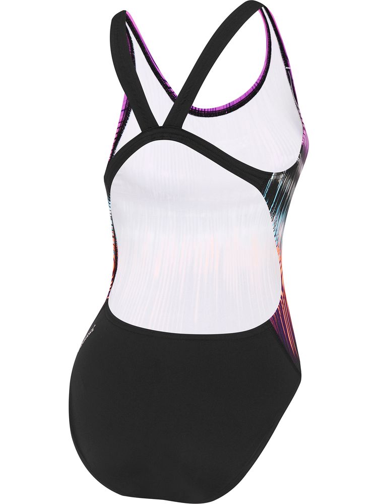 Speedo Chest Powerstrike Leaderback One Piece - Black/Neon Orchid