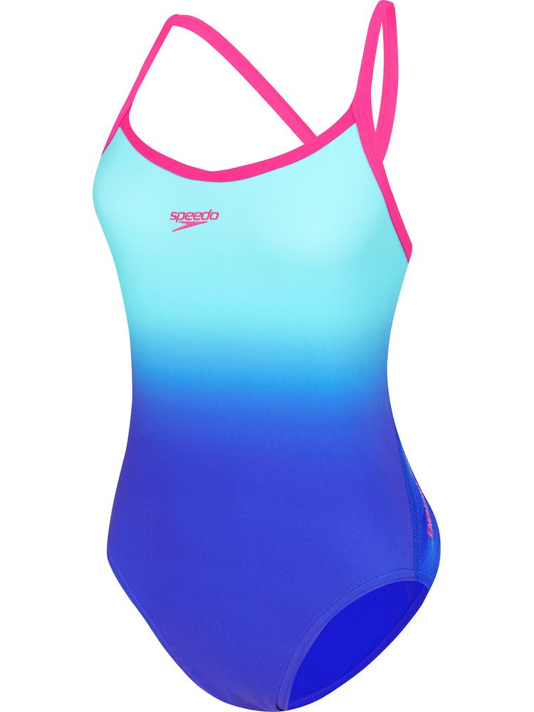 Speedo Placement Digi Ombre Turnback One Piece - Blue Flame
