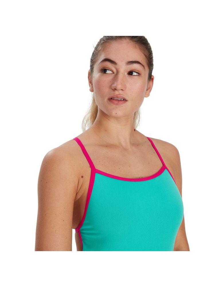 Speedo Solid V-Back One Piece - Tile/Electric Pink