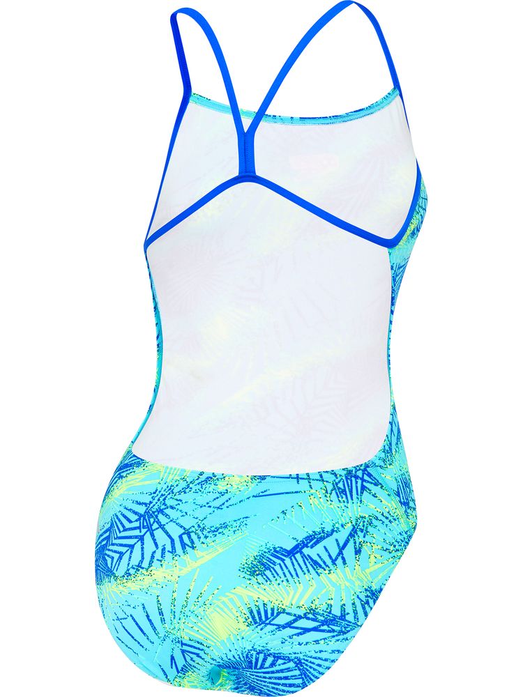 Speedo Floral Thin Strap V-Back One Piece - Turquoise/Blue Flame