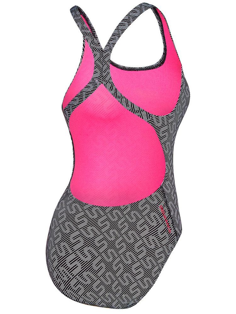 Speedo Monogram Black & Pink One Piece Swimsuit