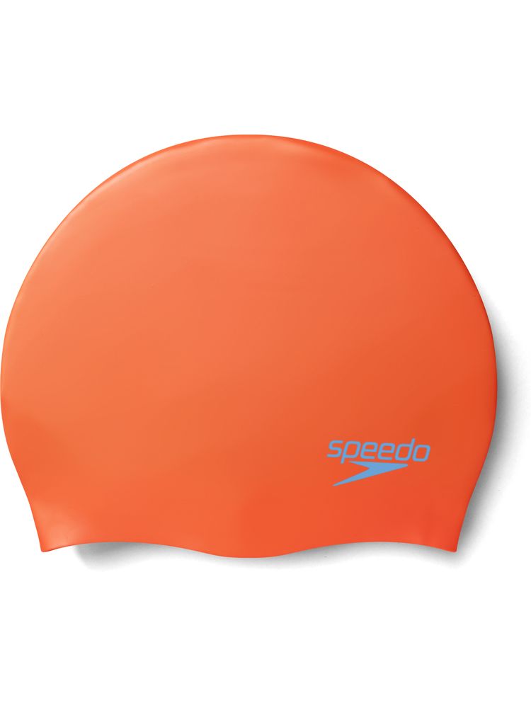 Speedo Junior Plain Moulded Swim Cap - Marmalade/Bondi Blue Metallic