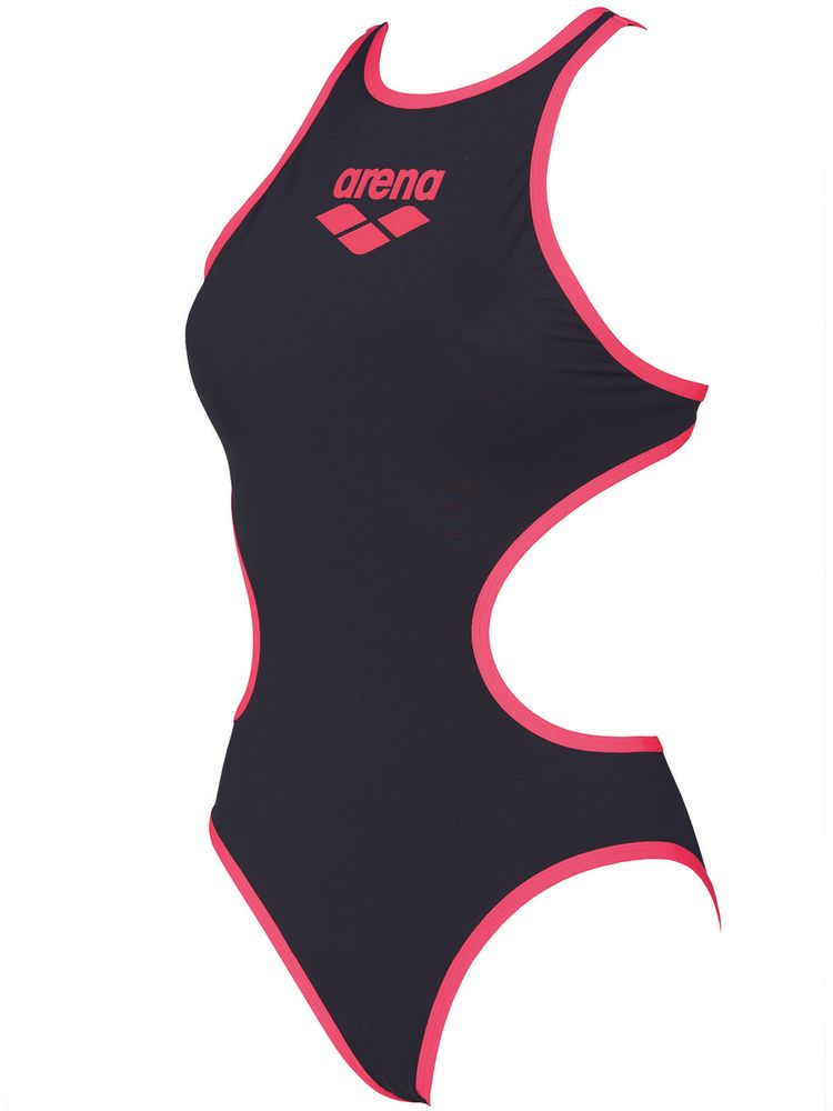 Arena One Biglogo Black & Fluro Red Womens One Piece