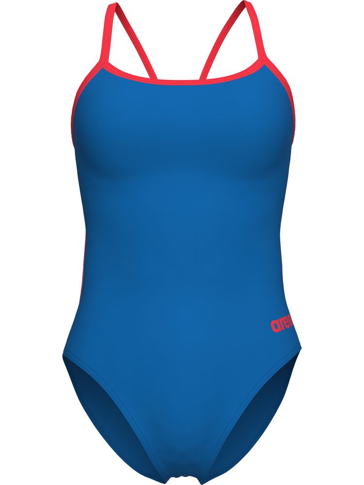 Arena Solid Lace Back One Piece - Blue/Coral