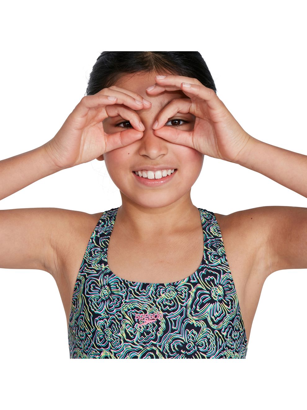 Speedo Allover Medalist One Piece - True Navy/Flamingo Pink