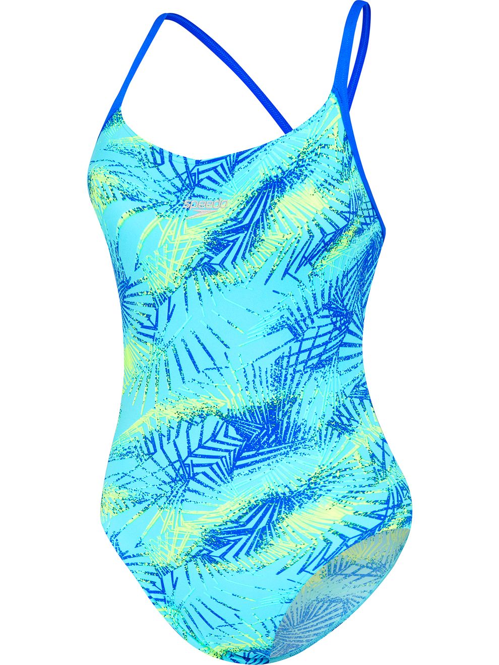 Speedo Floral Thin Strap V-Back One Piece - Turquoise/Blue Flame