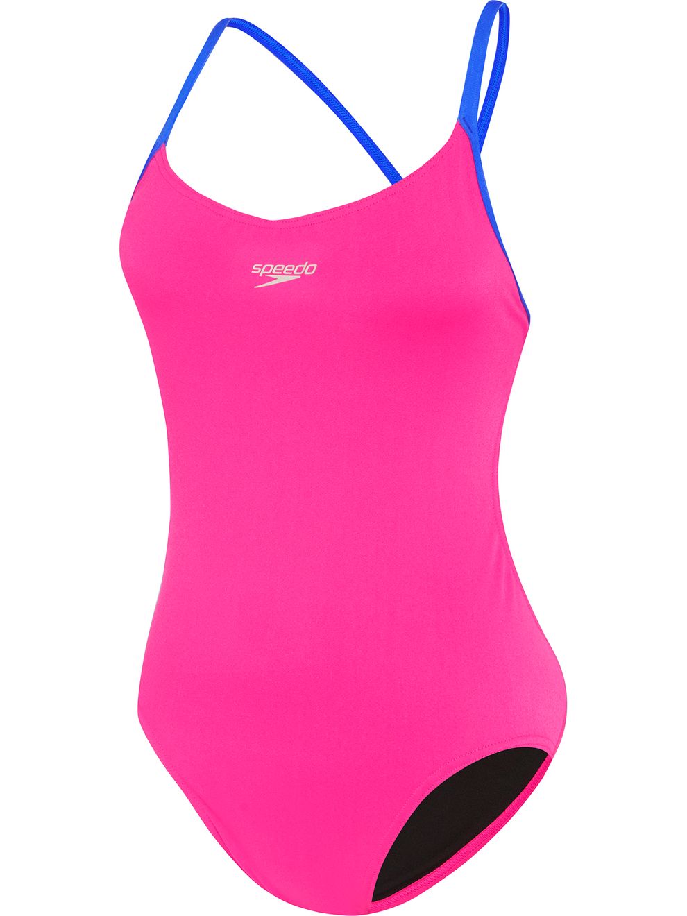 Speedo Solid Thin Strap V-Back One Piece - Electric Pink/Blue Flame
