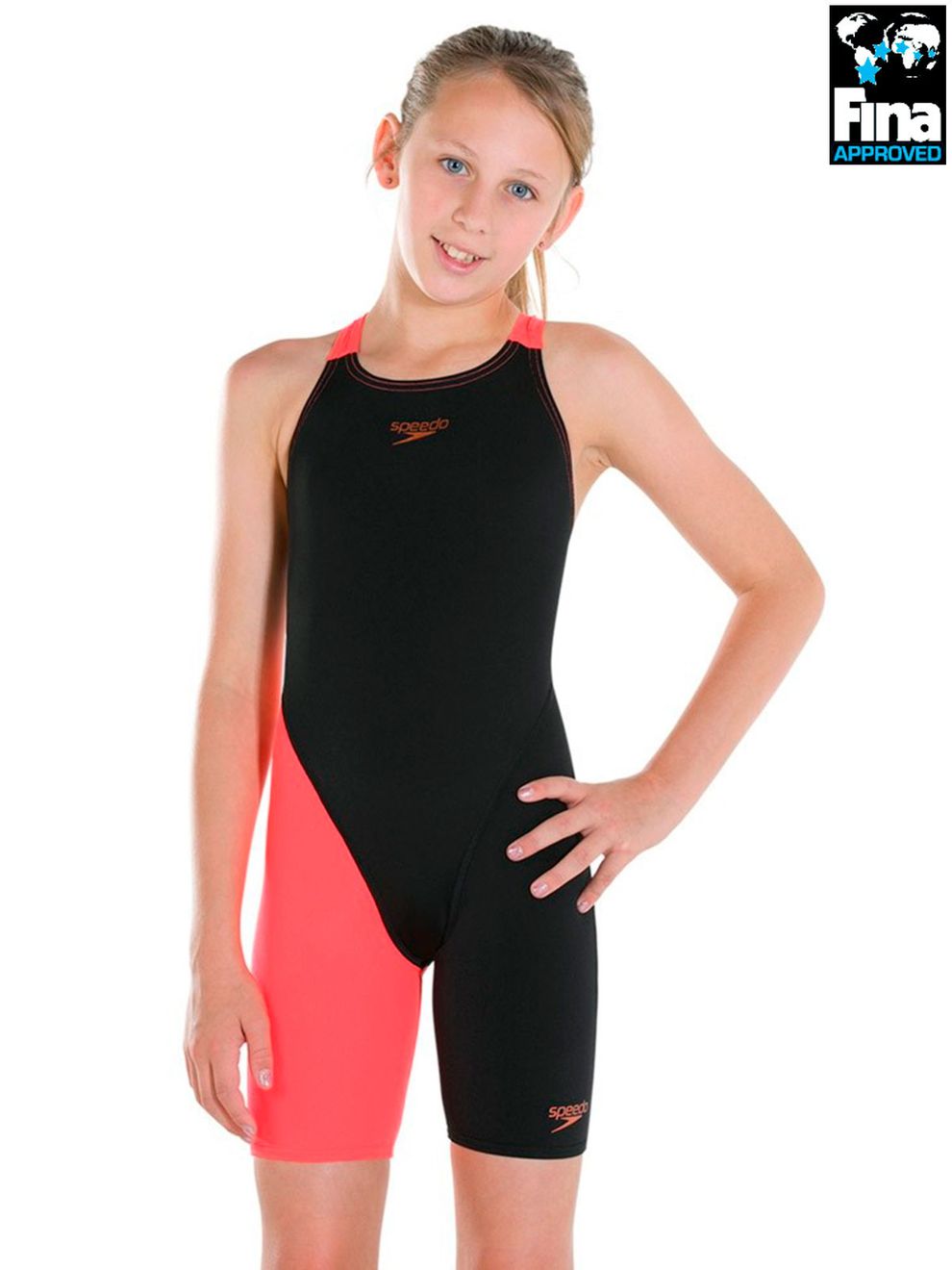 Speedo Fastskin Junior Endurance+ Openback Black & Siren Kneelength