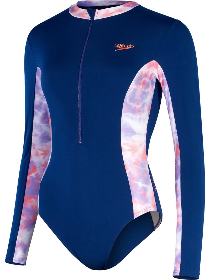 Speedo Long Sleeve Panel One Piece - Ammonite/Soft Coral/Miami Lilac ...