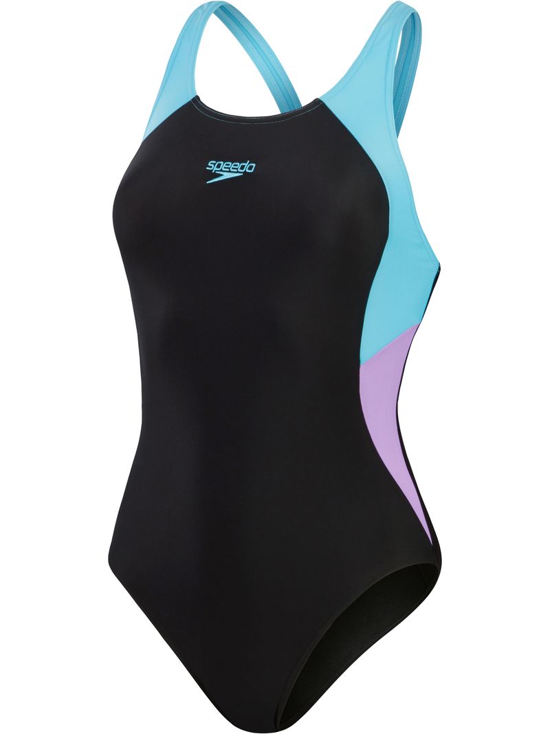 Speedo Colourblock Splice One Piece - Black/Purple/Blue | Swimmer.com.au