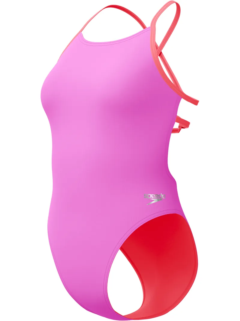 Speedo Solid Lattice Tie Back One Piece - Neon/Violet | Swimmer.com.au