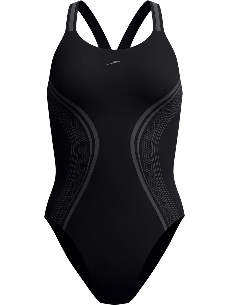 Speedo Printed Performance Back One Piece - Black | Swimmer.com.au