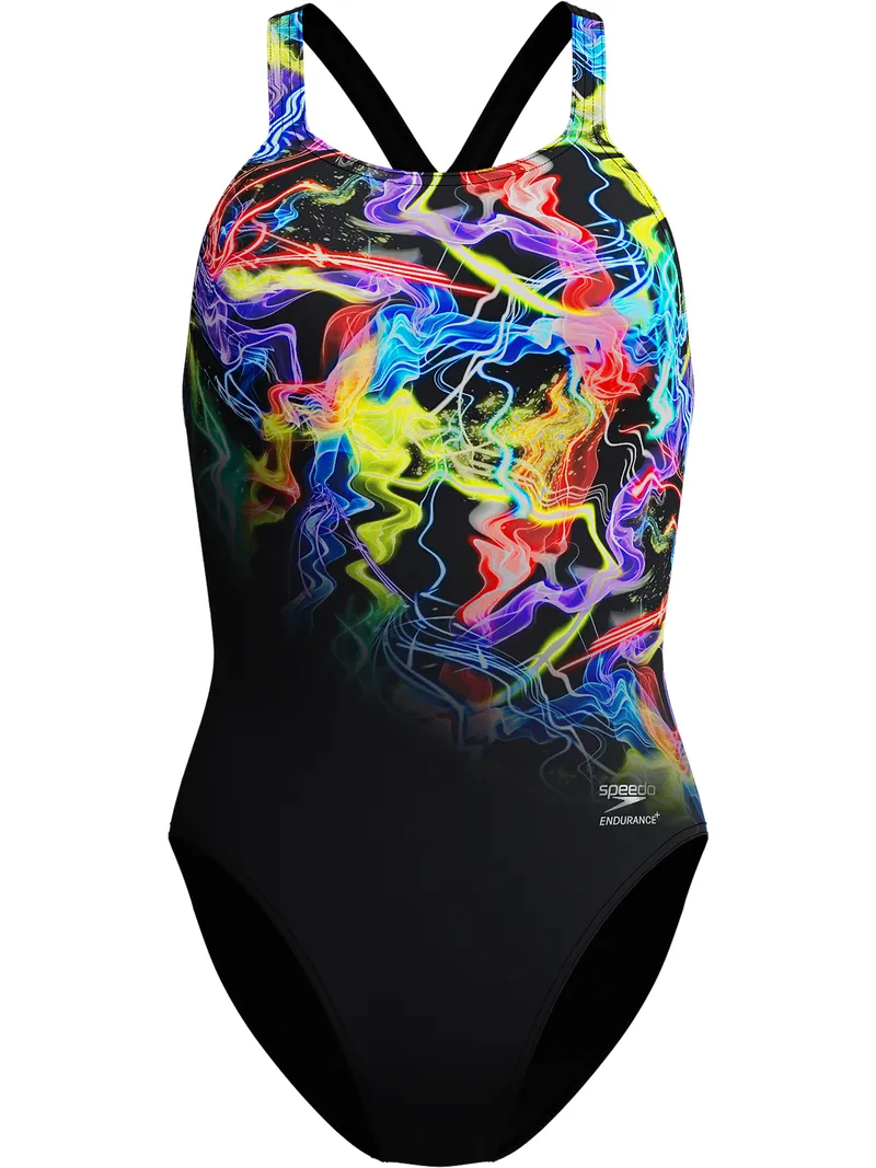 Speedo Placement Print Powerback One Piece - Static Volta/Anthracite ...