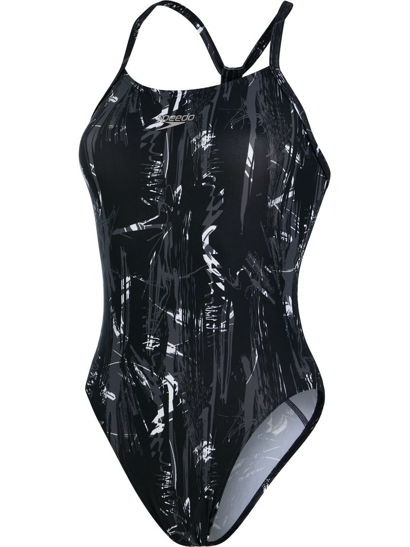 Speedo Allover Rippleback One Piece - Black/Charcoal | Swimmer.com.au