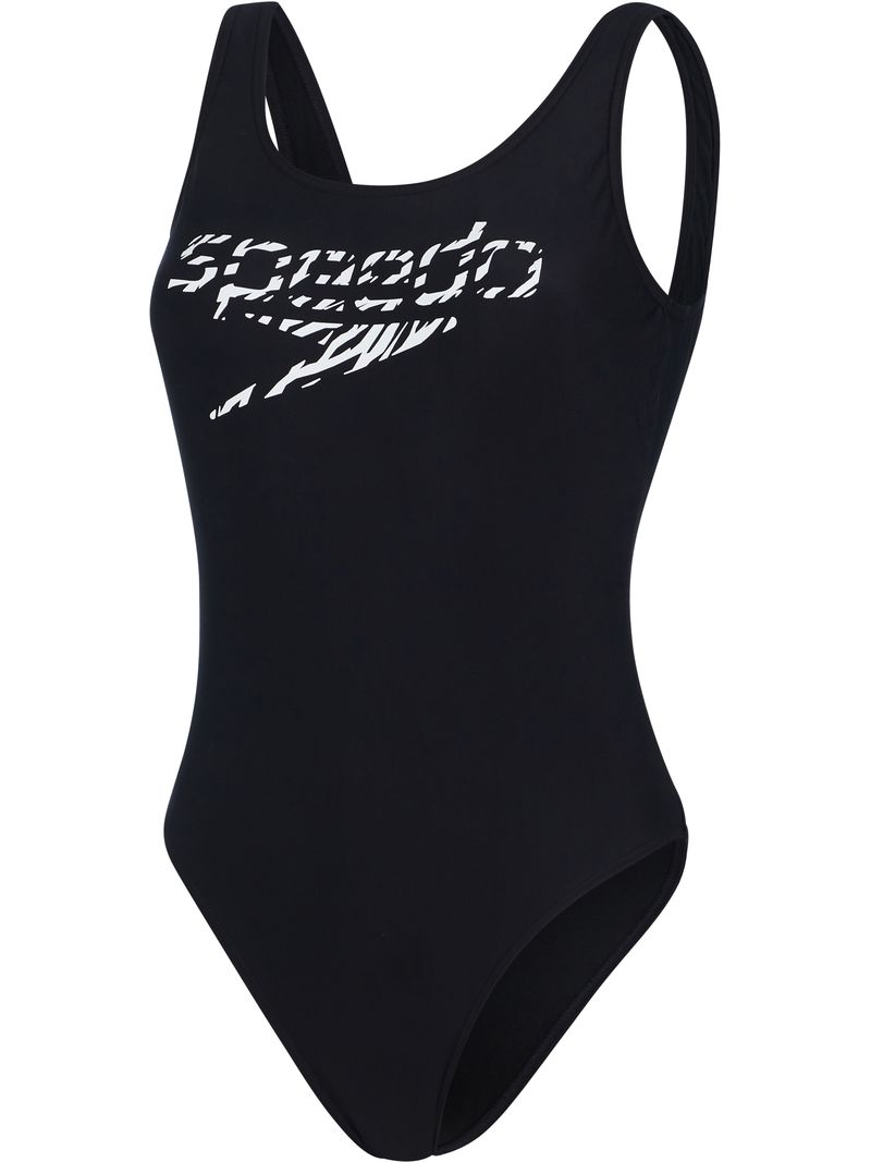 Speedo Logo Deep U-Back One Piece- Black | Swimmer.com.au