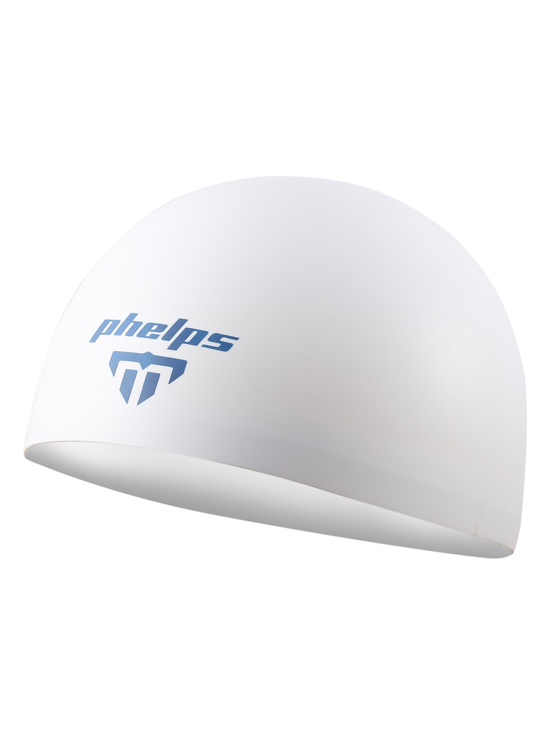 Phelps Race Cap 2.0 - White & Navy | Swimmer.com.au